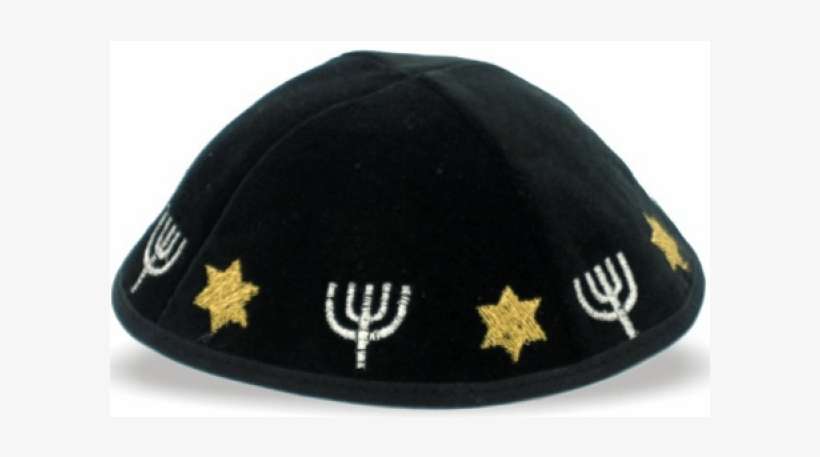 Black Velvet Kippah With Menorahs And Stars Of David - Kippah ...