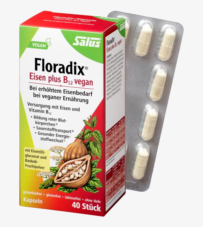 Floradix®, Iron Plus B12 Vegan Capsules - Cobalamin PNG Image ...