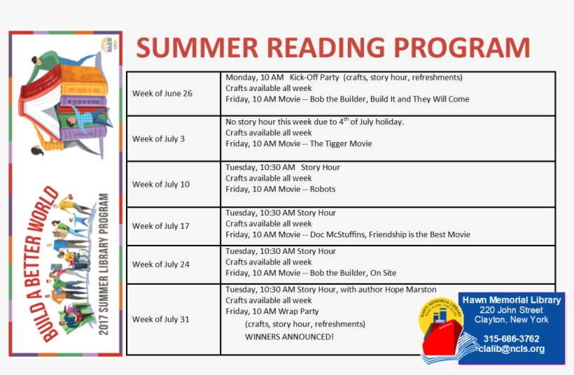 Summer Reading Program Schedule - Summer Program Schedule PNG Image ...