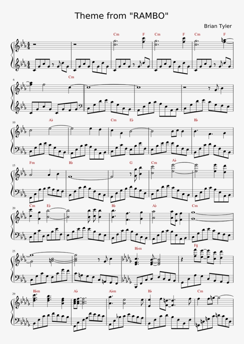 Theme From "rambo" Brian Tyler Sheet Music For Piano - English Folk ...