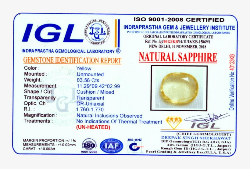 Click Here To View Certificate On Igl Website - Pitambari Gemstone Lab ...