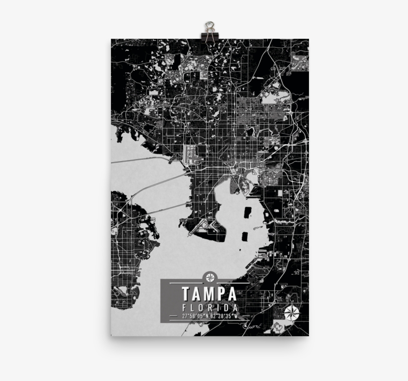 Download Tampa Florida Map With Coordinates - Monochrome | Transparent ...