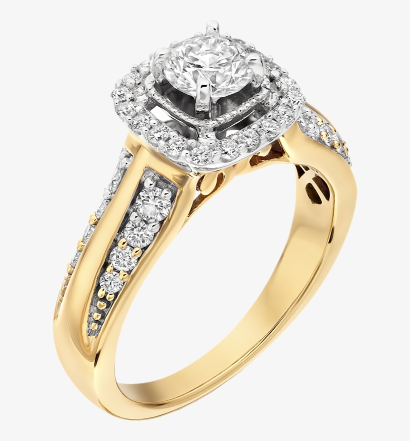 Soft Square Halo Yellow Gold Diamond Ring - Gold Diamond Ring Png PNG ...