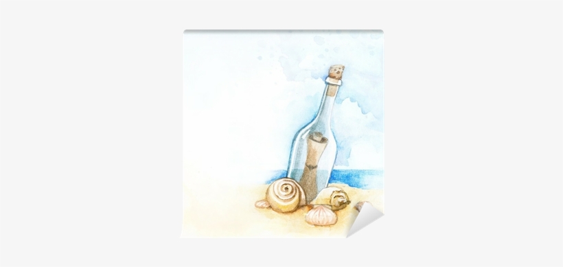 Watercolor Illustration Of Message In A Bottle Wall - Watercolor ...