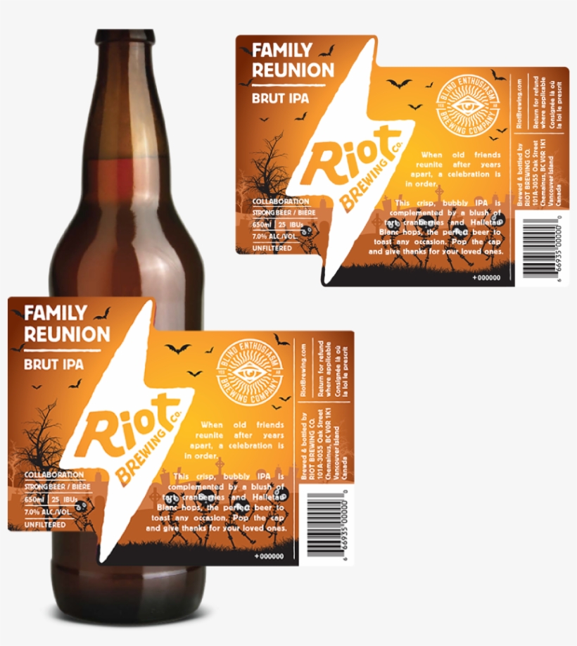 Riot Brewing Co Riot Beer Family Reunion Brut - Beer Bottle PNG Image ...