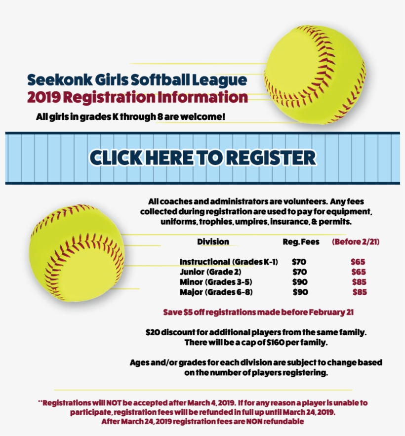 Download 2019 Registration Flyer - College Softball | Transparent PNG ...