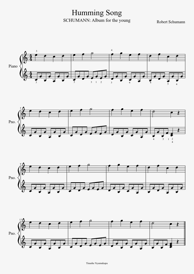 Humming Song Sheet Music Composed By Robert Schumann - Amazing Grace ...