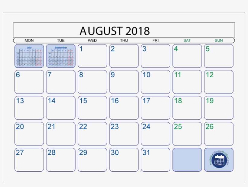 Download August Printable Calendar - Number | Transparent PNG Download ...