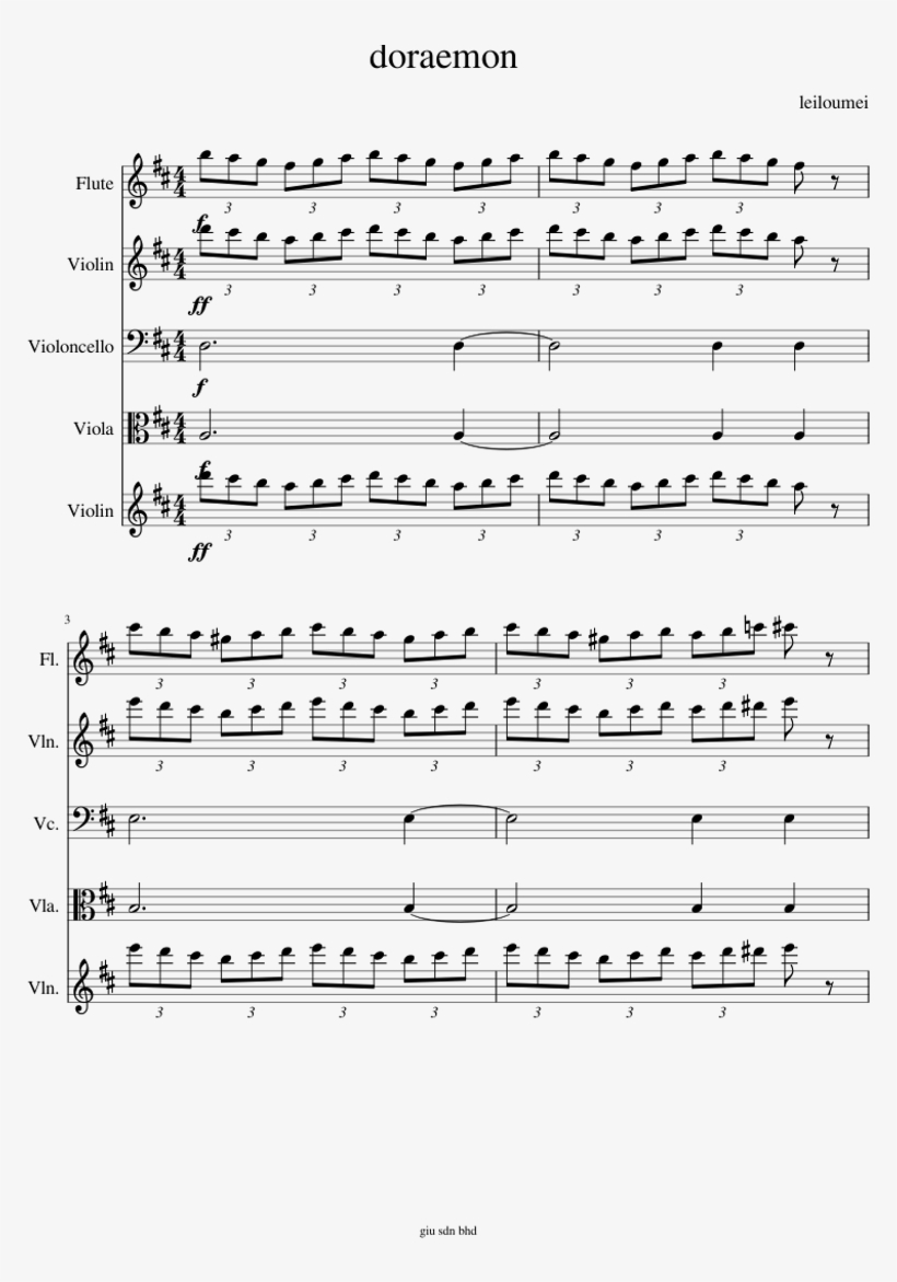 Doraemon Sheet Music For Flute, Violin, Cello, Viola - Asgore Flute ...