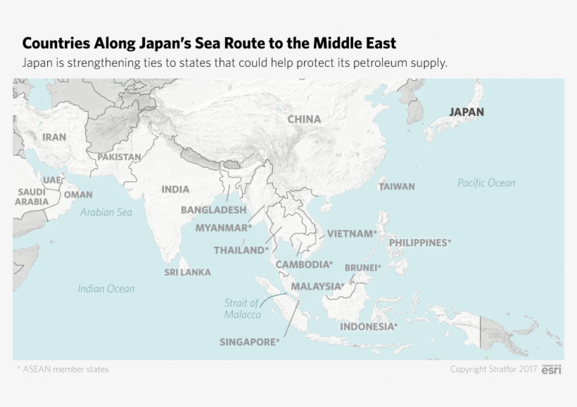 Countries Along Japan's Sea Route To The Middle East - Atlas PNG Image ...