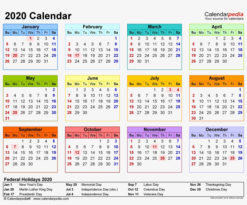 Download 2020 Calendar Png Clipart - Free Printable 2020 Calendar With ...