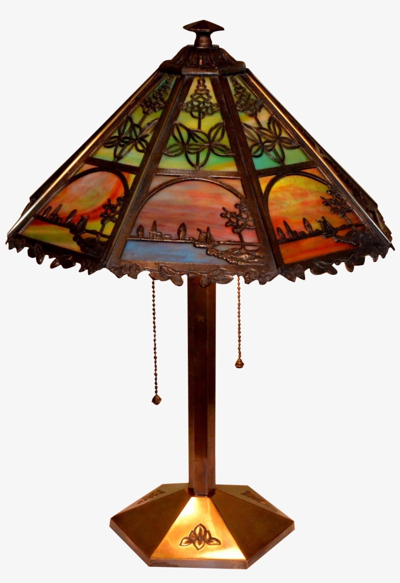 Early Bradley And Hubbard Slag Glass Panel Lamp With - Lampshade PNG ...