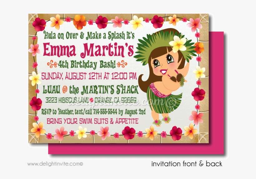Retro Hula Girl Luau Hawaiian Printable Invitation - Luau PNG Image ...