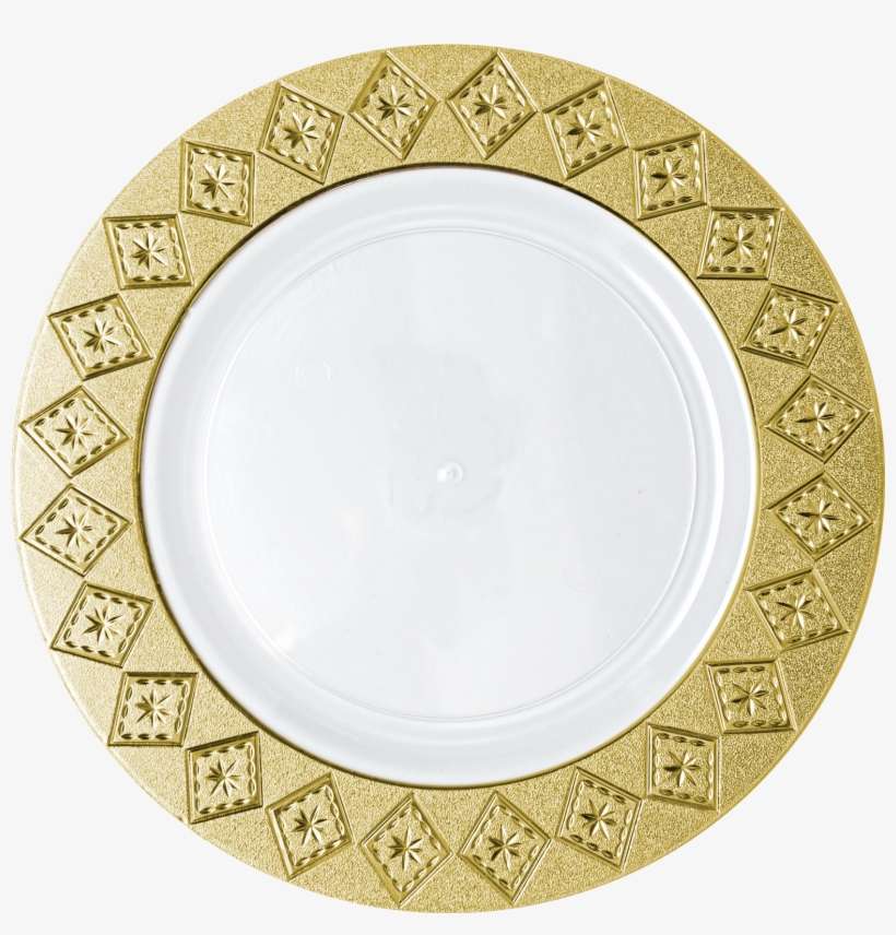 25" White And Crushed Gold Plastic Plates - Posh Setting Imperial ...