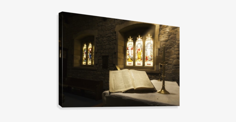 Download An Open Bible On Display In A Church With Colourful - Posterazzi An Open Bible On ...