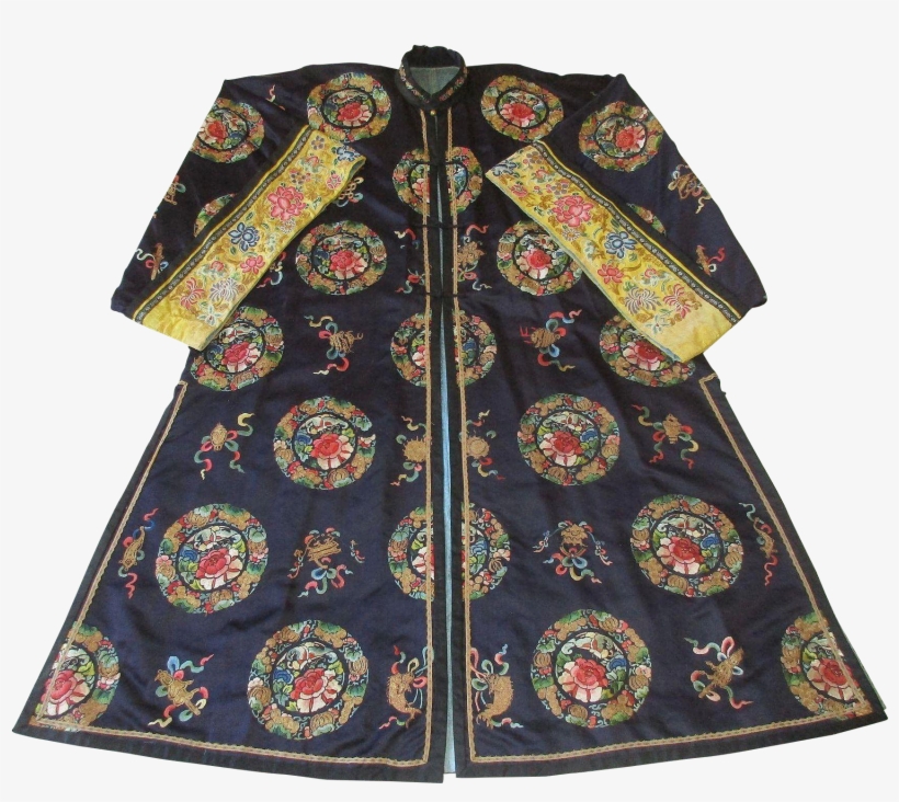 Antique Chinese Long Robe Lavishly Embroidered Roundels - Tapestry PNG ...