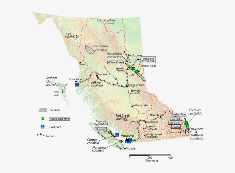 Map Of Coalfields And Coal Mines In British Columbia - Atlas PNG Image ...