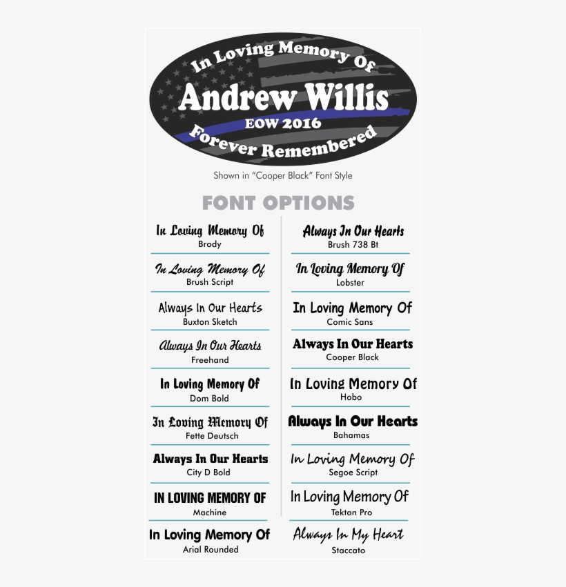 Custom Memorial Police Thin Blue Line Officer Bumper - Ink PNG Image ...