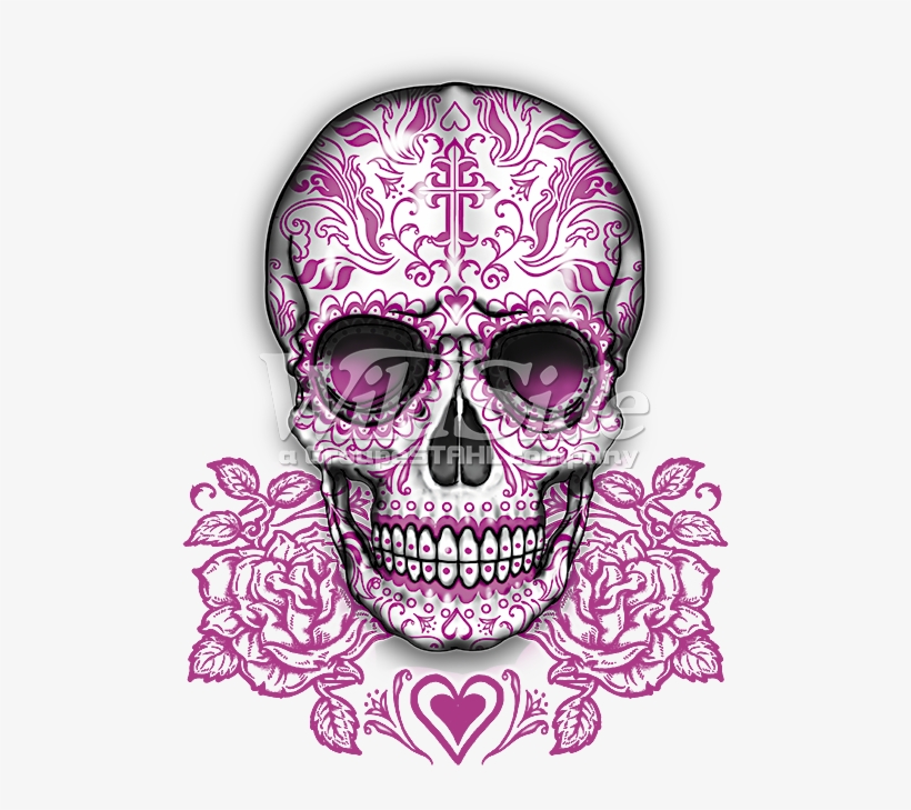 Skull - Pink Roses - Skull And Pink Rose PNG Image | Transparent PNG ...