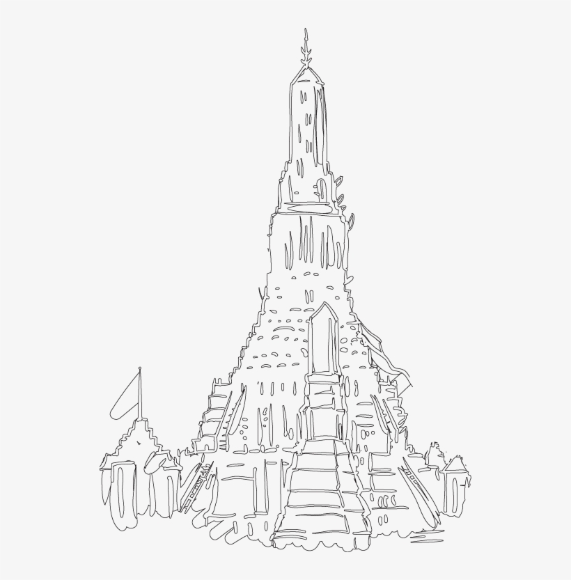 Thailand - Bangkok - Wat-arun - Drawing - Line Art PNG Image ...