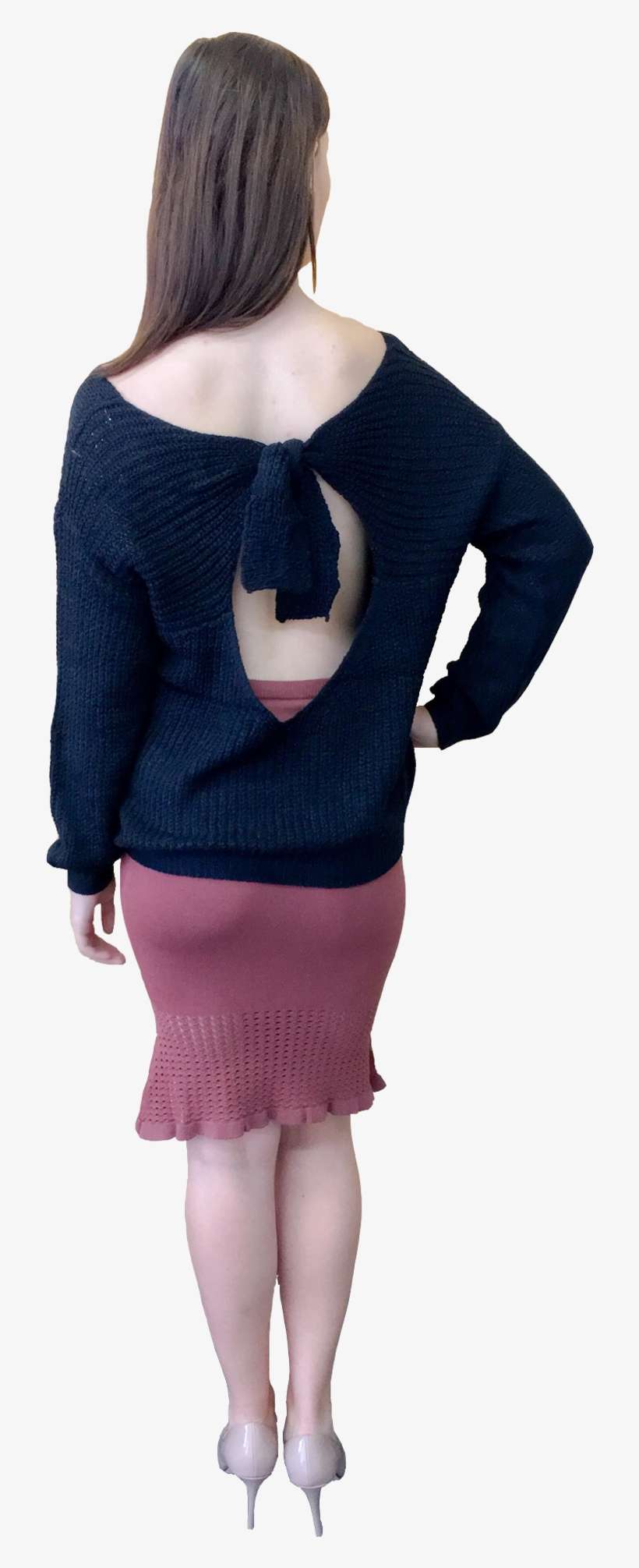 Tie Back Keyhole Jumper In Black - Girl PNG Image | Transparent PNG ...