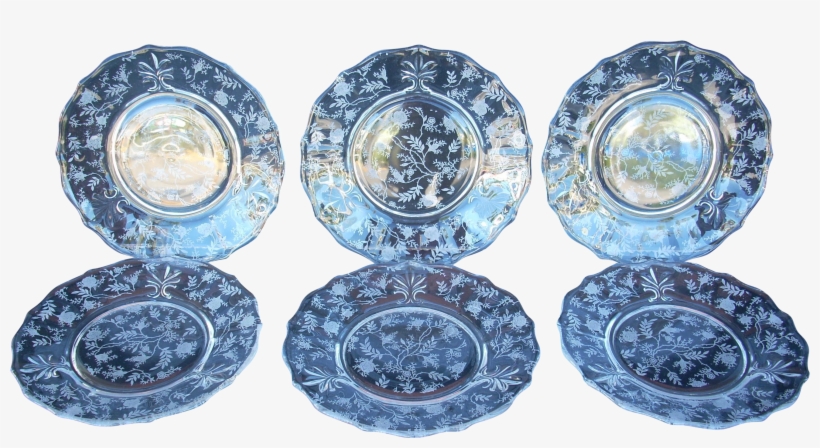 Download Vintage Glass Dessert Plates Transparent Background - Blue And ...