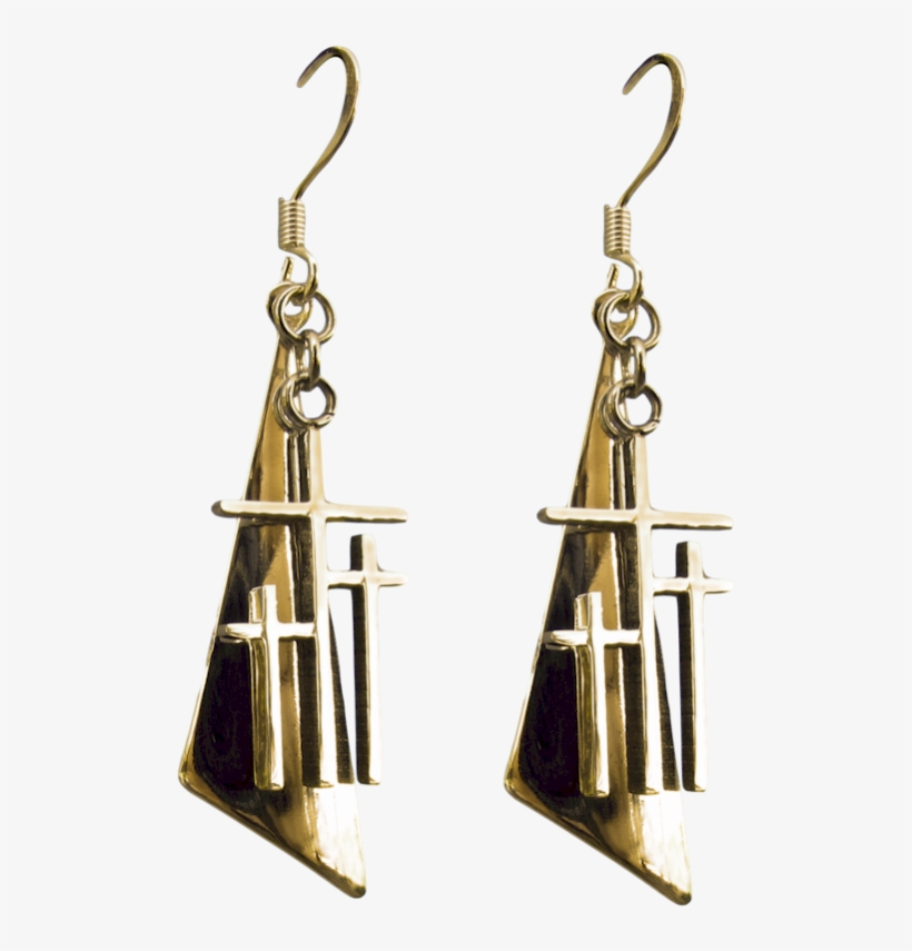 Gold Calvary 3 Cross & Triangle Cross Earrings - Earring PNG Image ...