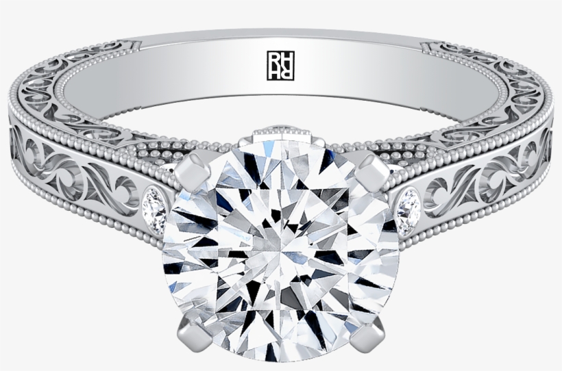 Diamond Solitaire Engagement Ring With Scroll Detail - Round Cut ...
