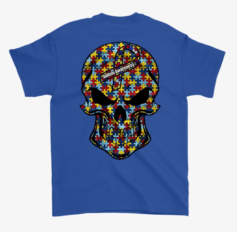 Autism Awareness Skull W/ Ribbon, Back - T-shirt PNG Image ...