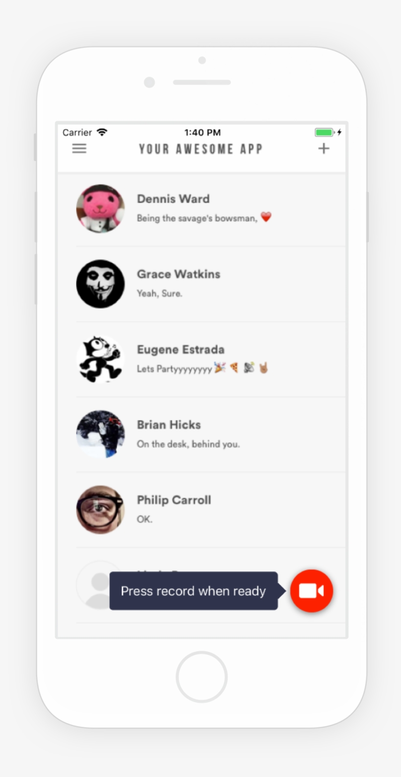An Example Of The Video Recording Button Placed In - App New Message ...