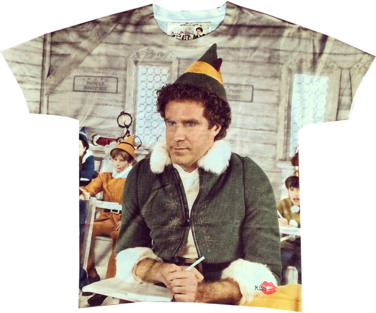 Elf Kiss Large Print T-shirt - Elf Scene (746x635), Png Download