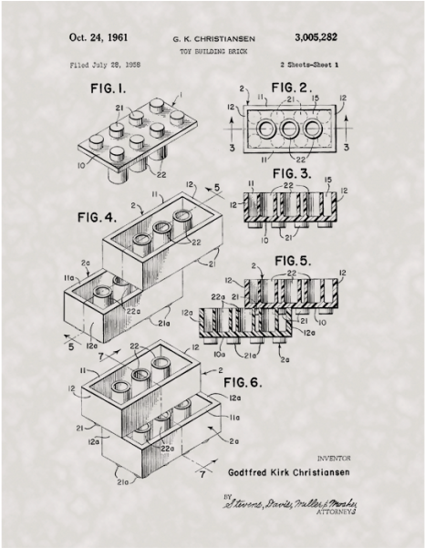 Lego Blocks, - Lego Blocks Toy Patent Art Print (600x600), Png Download