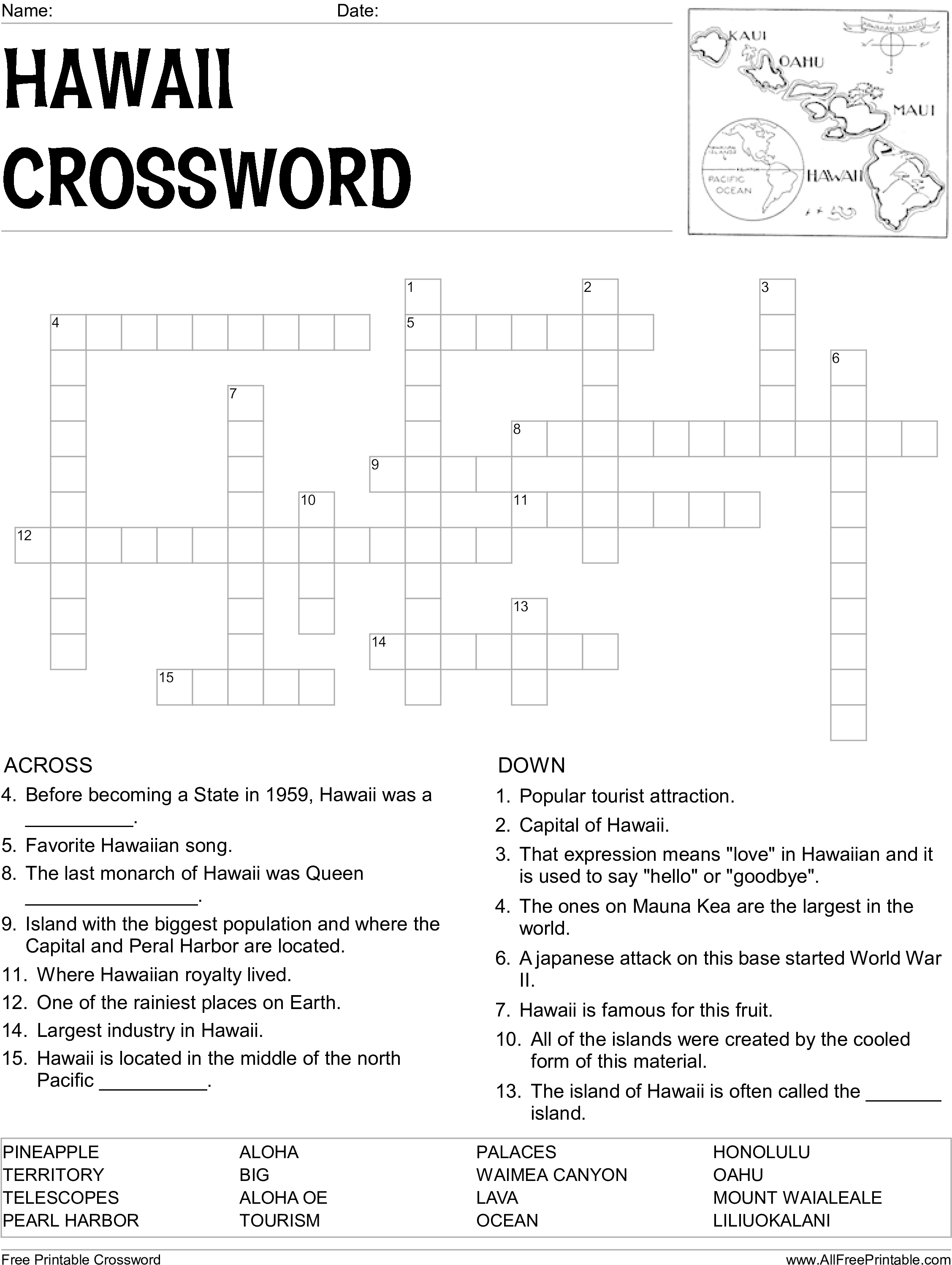 Download Hawaii Crossword Puzzle - Hawaii Map | Transparent PNG ...