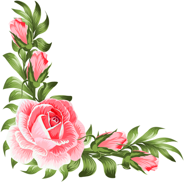 Rose Corner Decoration Png Clip Art - Pink Floral Corner Png (600x593 ...
