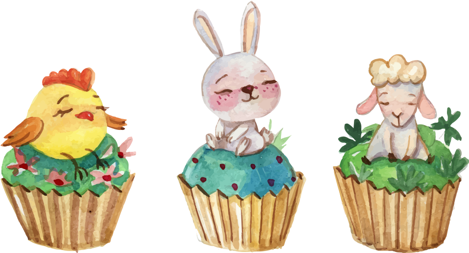 Easter Bunny Easter Cake Cupcake Watercolor Painting - Iuhan Fashion ...