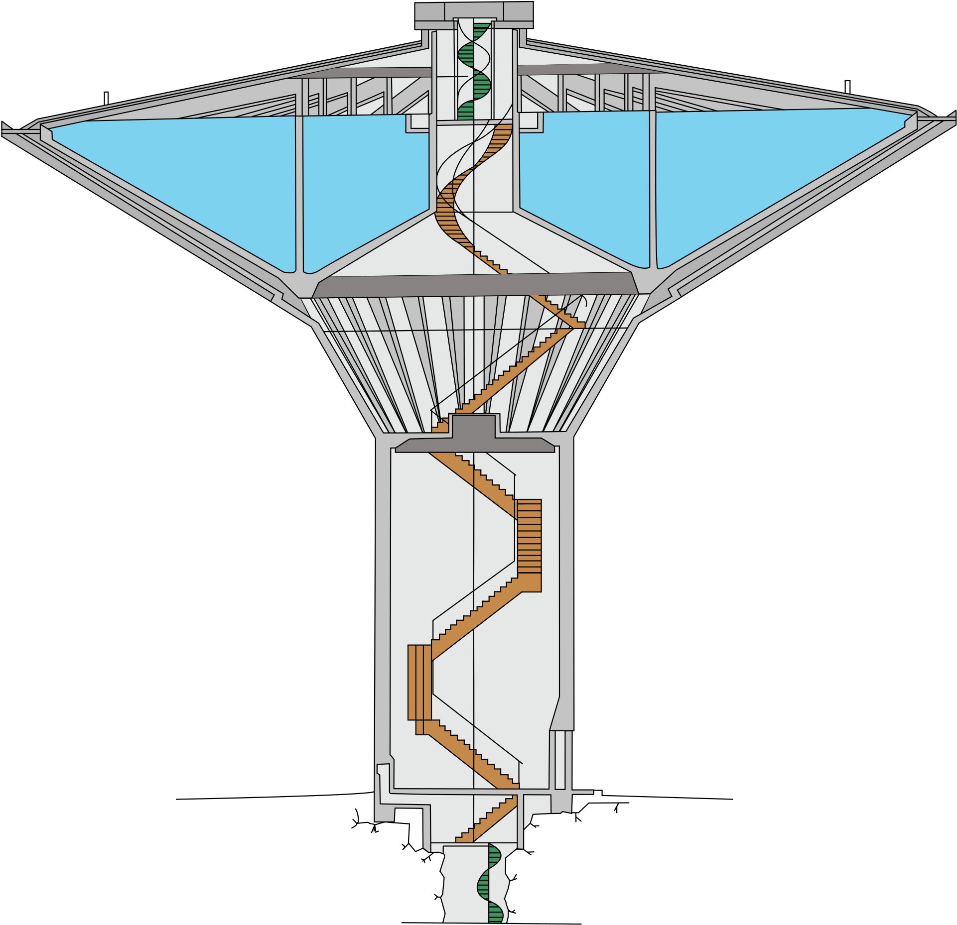 Open - Water Tower Cross Section (2000x2031), Png Download