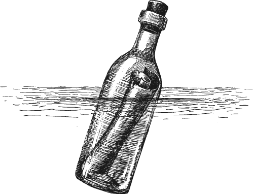Message - Message In A Bottle Drawing (499x382), Png Download