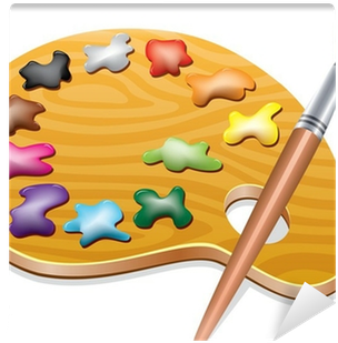 Download Wooden Art Palette With Blobs Of Paint And A Brush, - Cartoon ...