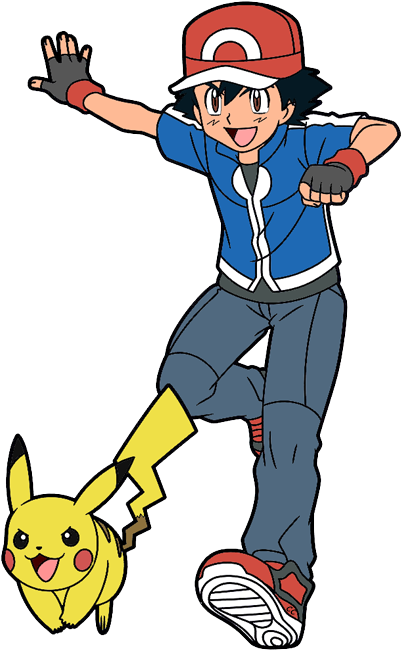 Pikachu Ash, - Pokemon Trainer Ash Clip Art (411x660), Png Download