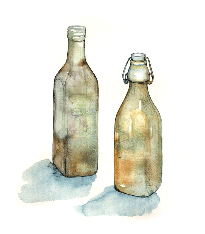 Drawing Bottles Still Life - Drawing (700x800), Png Download