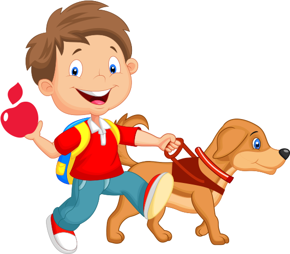 Cartoon Of Child Walking With Guide Dog - Cartoon Boy Walking Dog ...