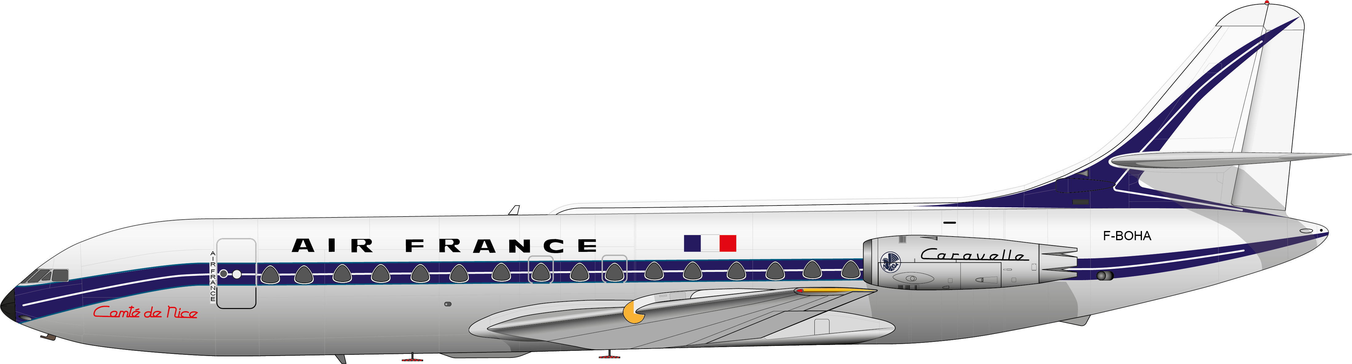 How To Draw A Fighter Plane - 210 Caravelle Drawing (4396x1185), Png ...