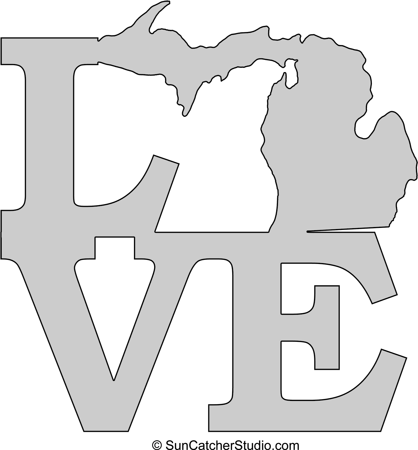 Michigan Love Map Outline Scroll Saw Pattern Shape - Pattern (1500x1614 ...