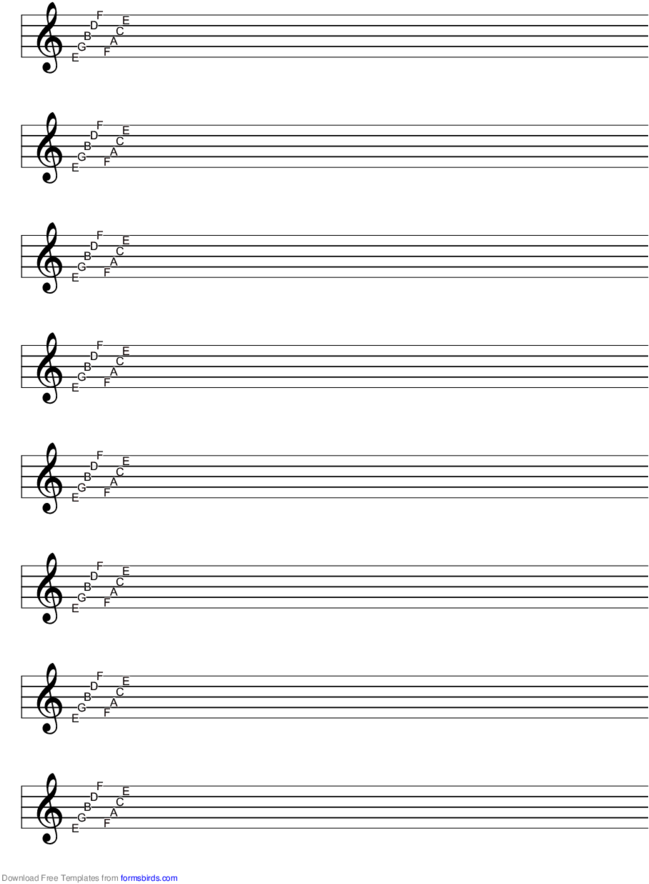 Download 1 Staff-treble Clef With Note Names Music Paper - Blank Bars ...