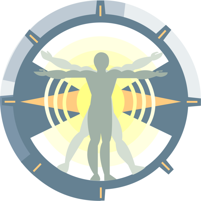 Vector Illustration Of Leonardo Da Vinci Devises Vitruvian - Compass ...