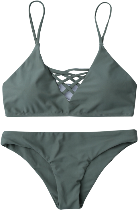 Download Lace Up Bikini Swimwear - Zaful Army Green Bathing Suit ...
