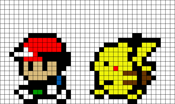 Ash And Pikachu Pixel Art (740x441), Png Download