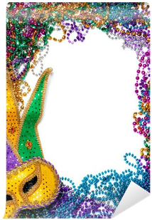 Border Made Of Mardi Gras Bead And Mask On White Wall - Mardi Gras ...