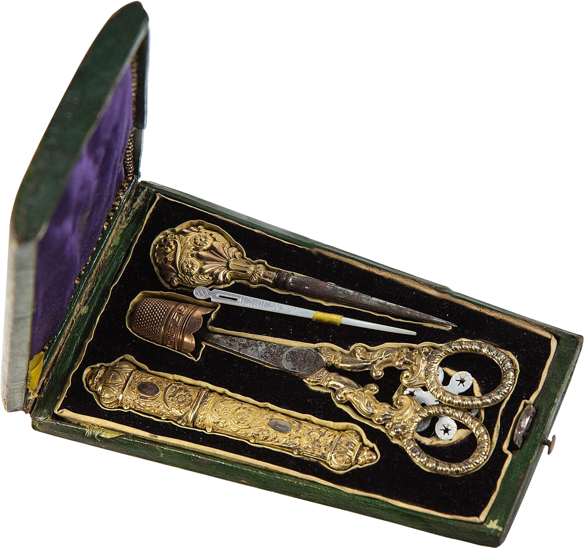 Antique French Sewing Etui, Tools, Sterling Silver - Silver-gilt ...