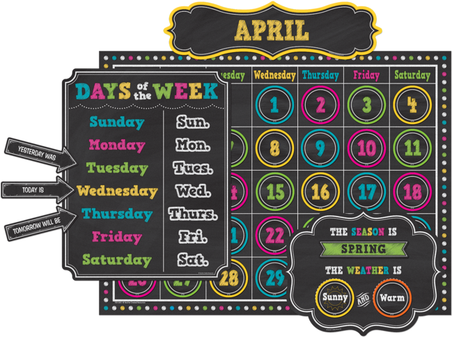 Chalkboard Brights Calendar Bulletin Board - Classroom Calendar ...